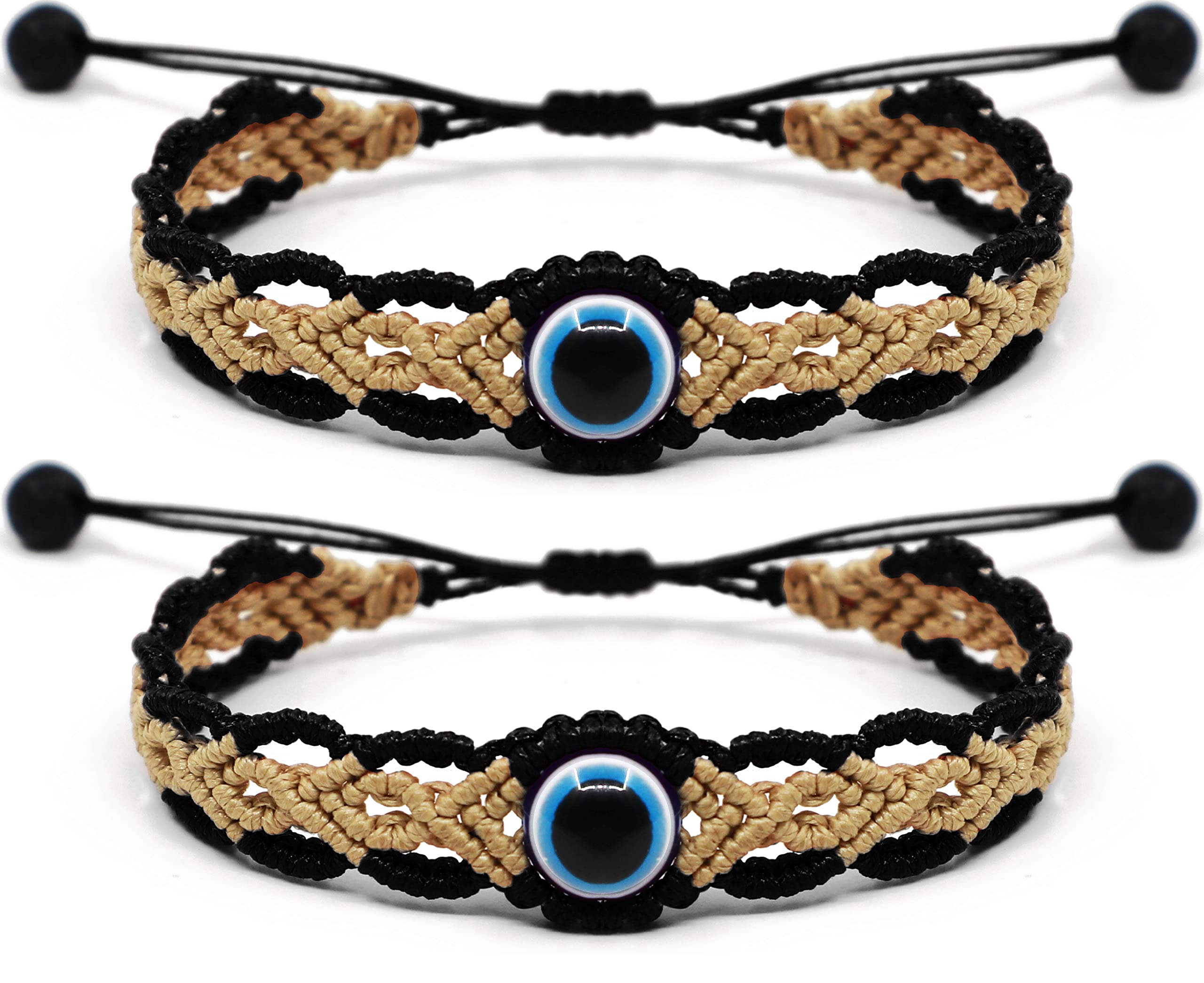 Lavoio Evil Eye Bracelets Black 2pcs 10mm Beaded Handmade Braided Bracelet Fashion Inspiration Men Women Couples Kids Gifts Idea