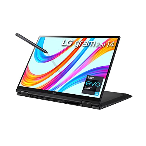 LG Gram 14T90P - 14" WUXGA (1920x1200) 2-in-1 Lightweight Touch Display Laptop, Intel evo with 11th gen Core i5 CPU, 8GB RAM, 256GB SSD, 24.5 Hours Battery, Thunderbolt 4, Black - 2021
