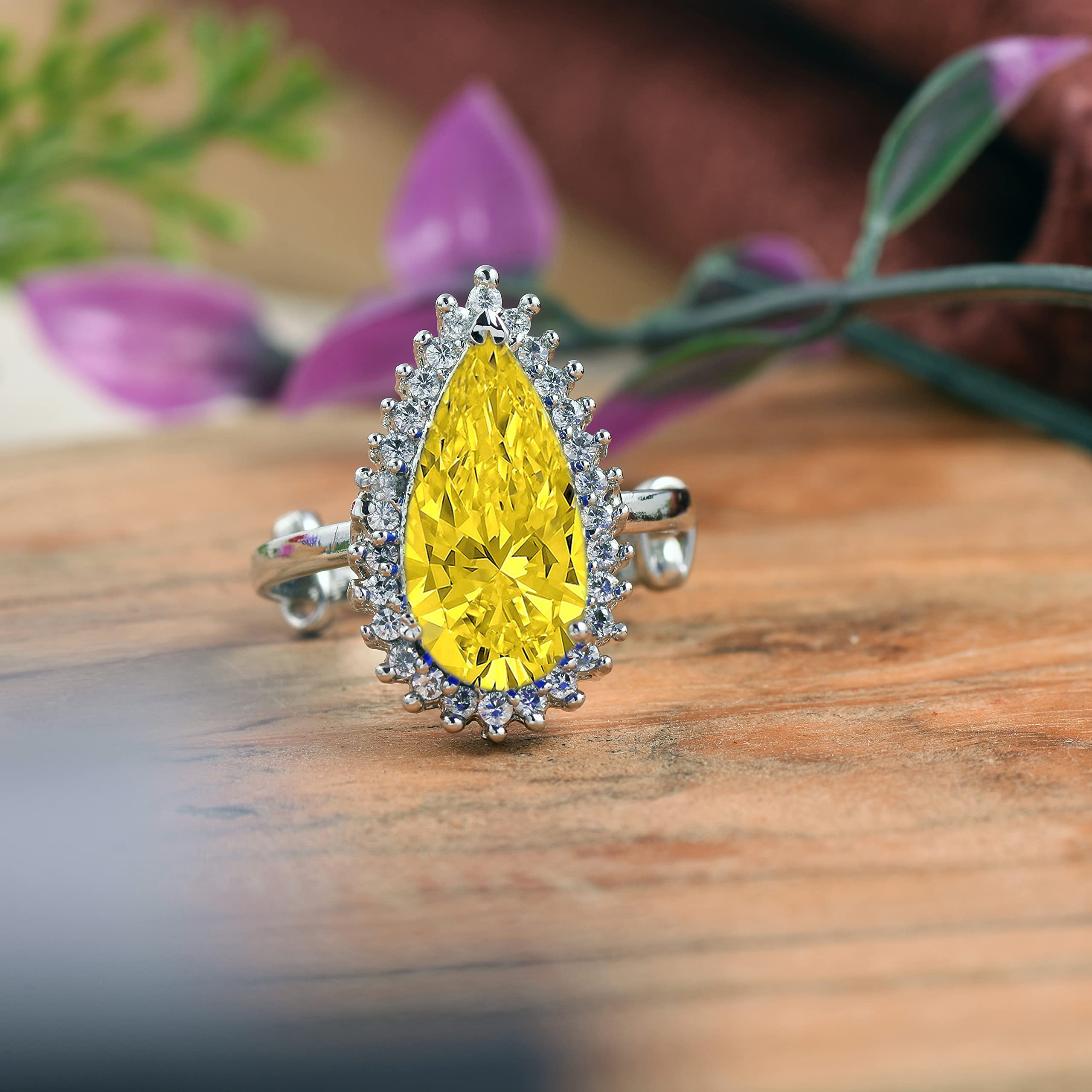 LMDPRAJAPATIS Pear Shape Yellow Sapphire Stone Silver Promise Ring For Men And Women
