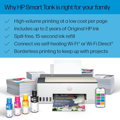 HP Smart-Tank 5000 Wireless All-in-One Ink-Tank Printer with up to 2 years of ink included, mobile print, scan, copy, white, 17.11 x 14.23 x 6.19