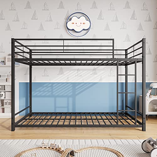 JURMERRY Metal Bunk Bed Twin Over Twin Beds with Sturdy Guard Rail & Ladder, Space-Saving Design No Box Spring Needed,Black
