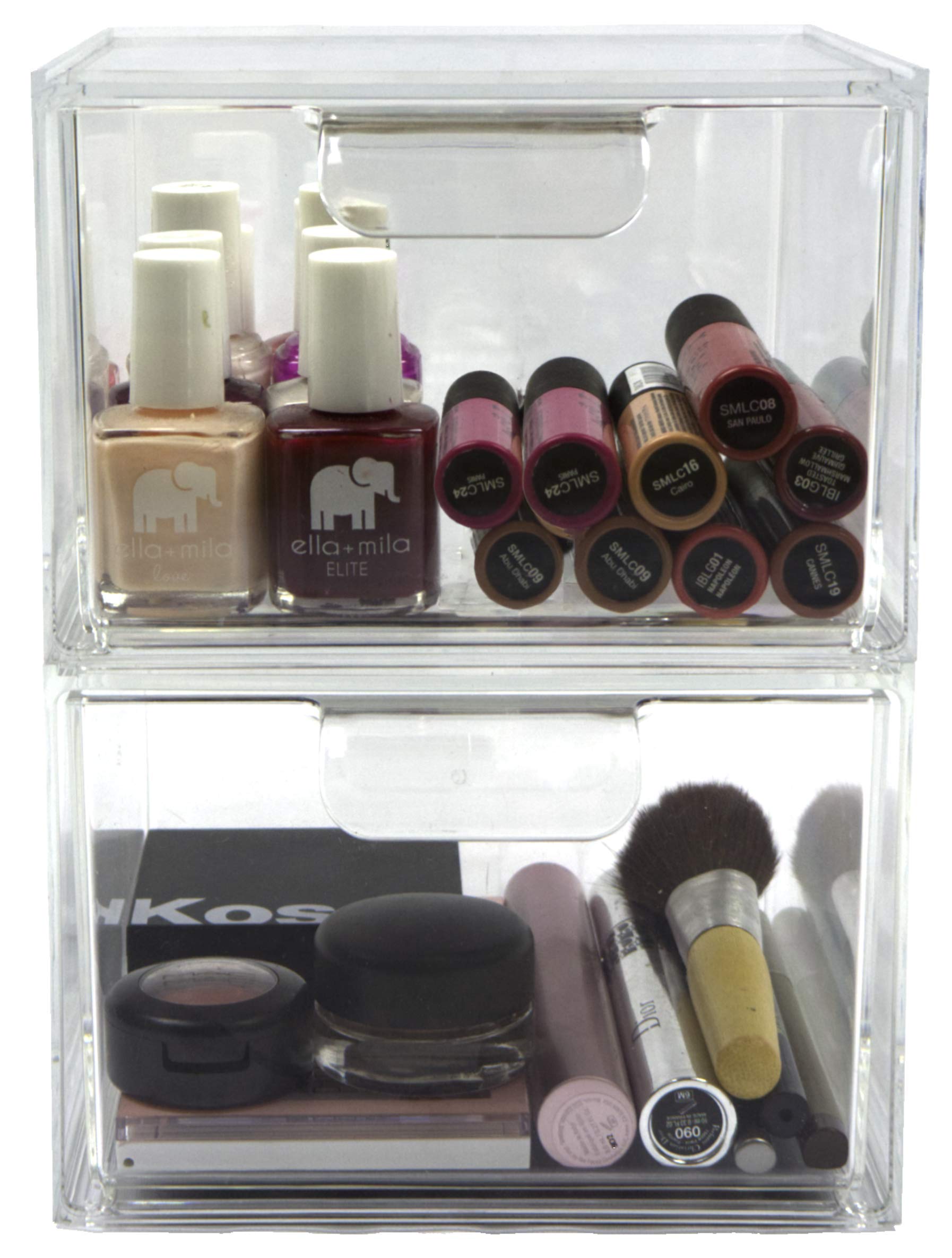 ImpiriLux Stackable Kitchen and Bathroom Acrylic Drawer Organizer | Set of Two Drawers