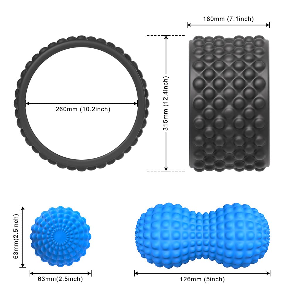 Kipika Foam Roller with Peanut Massage Ball, Yoga Wheel, Back Roller for Back Pain Relie, Muscle Treatment and Back Cracking, 12" Height 7" Width
