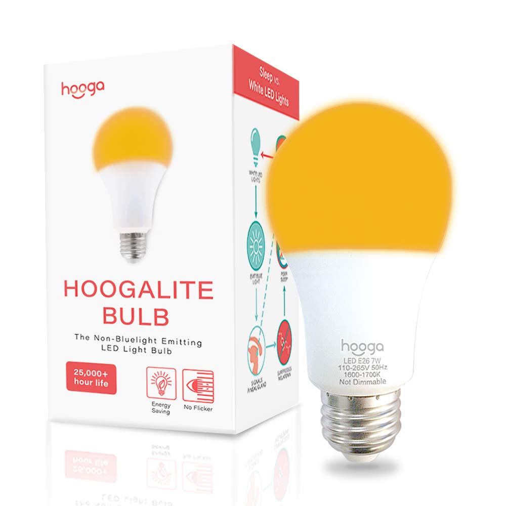 hooga Sleep Light Bulb, Amber Light Bulbs for Sleep Therapy, Blue Light Blocking, 1600K Dim Light Bulbs 45W Equivalent, Mood Soothing Light, E26 A19 Warm Light Bulbs for Bedroom, Nursery, 1 Pack.