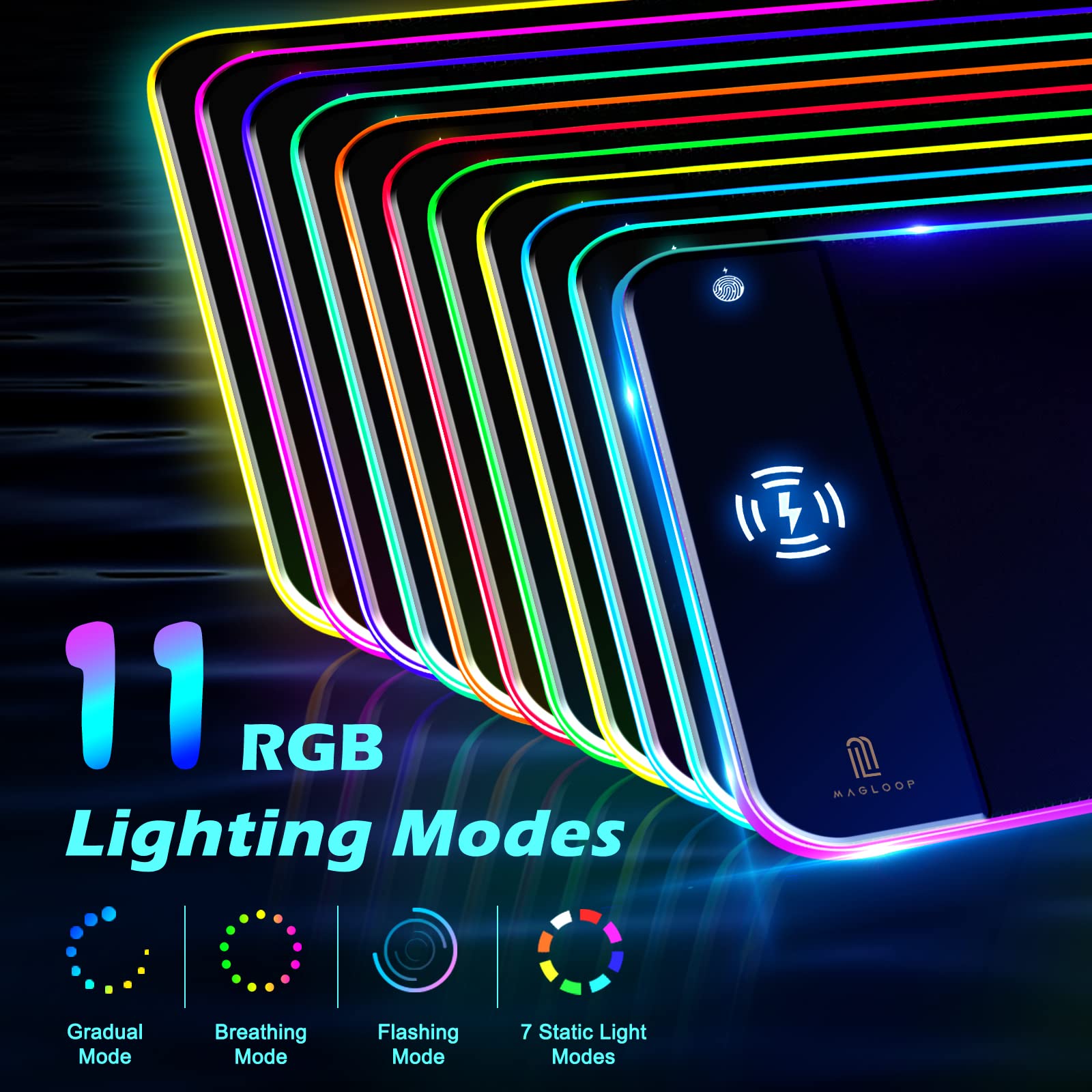 MagLoop Wireless Charging RGB Mouse Pad 10W, LED Mouse Pad with Wireless Charging for Gaming, Gaming Keyboard Pad with 10 Light Modes and Non-Slip Rubber Base(800x300x4mm)