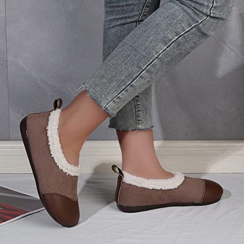 Ladies Fashion Solid Color Suede Leather Panel Warm Plush Flat Sole Casual Shoes Men Shoes Casual Sandals Brown