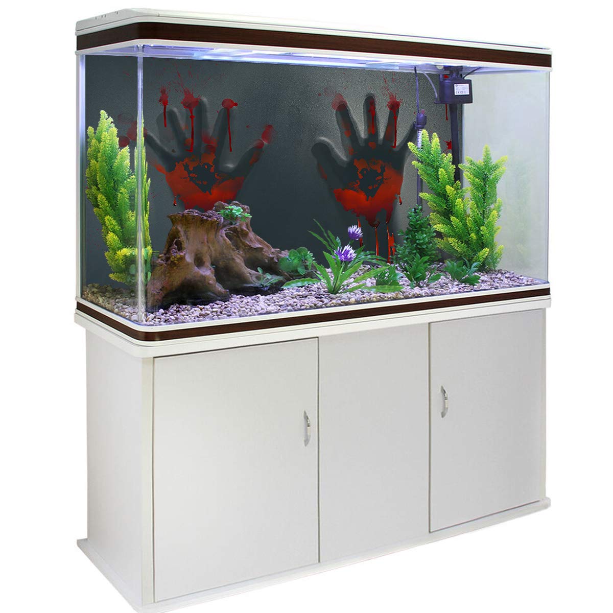 Help Fish Tank Stickers PVC Aquarium Background Easy Use Fish Backdrop Aquarium for Fish Tank Decoration 12.4x24.4 inch Halloween Bloody Handprint Horror Texture