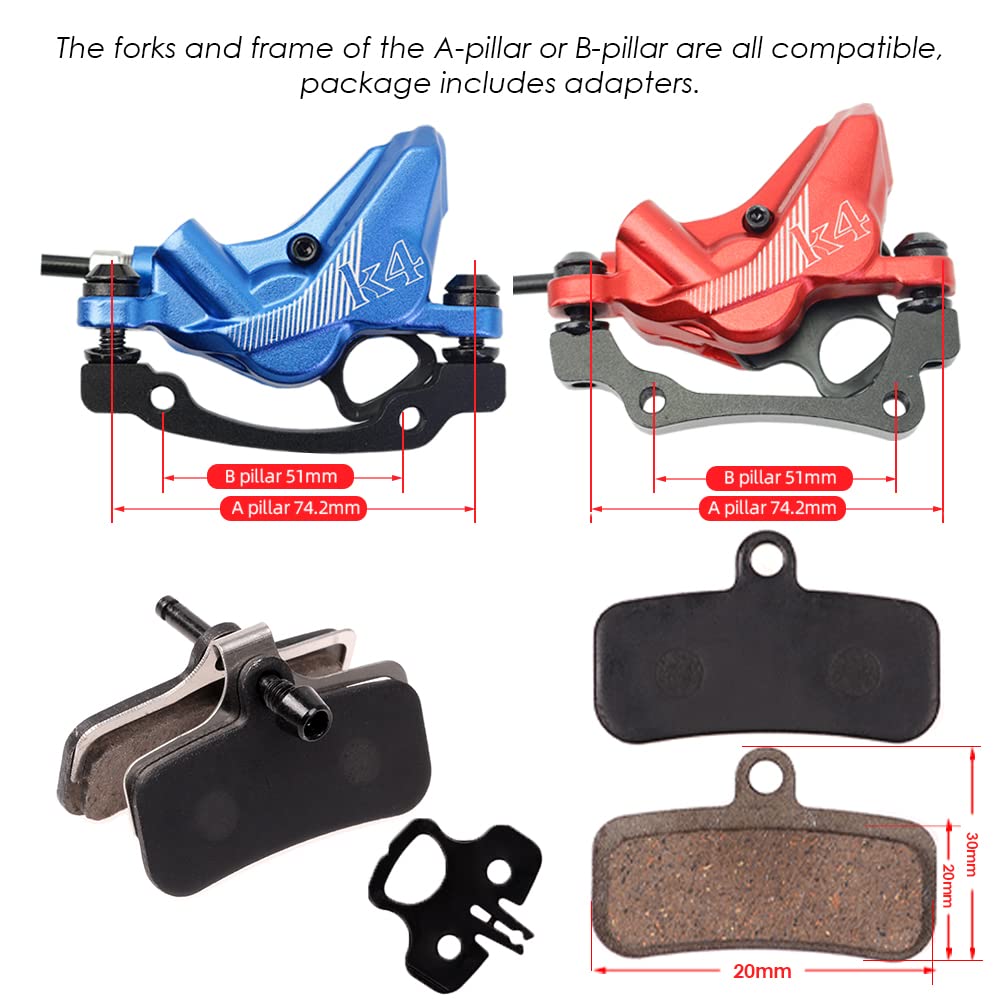 JFOYH Pe-Bled MTB Hydraulic Disc Brake Set with 160mm Floating Rotors, Front and Rear Brake Set Fit for 29inch Mountain Bike (Included Mount Adapter) - Purple/Left-Front&Right-Rear/4 Piston