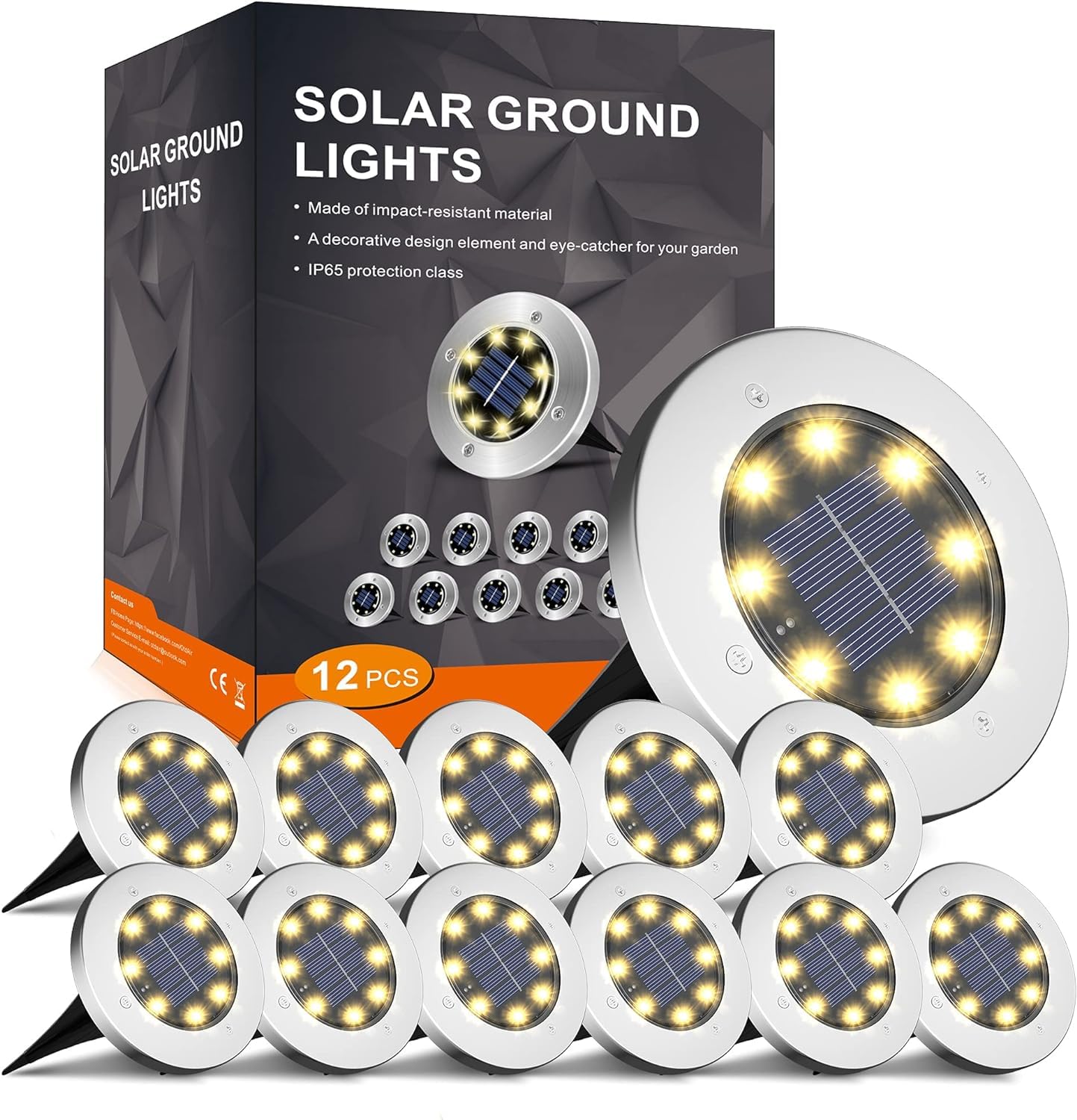 INCX Solar Ground Lights, 8 LED Garden Lights Solar Powered,Disk Lights Waterproof In-Ground Outdoor Landscape Lighting for Patio Pathway Lawn Yard Deck Driveway Walkway,Warm White 8 Packs