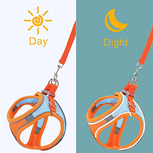 Soft Mesh Dog Harness and Leash Set for Walking Summer Step in Vest Harness Reflective Bands Adjustable No Pull Pet Supplies for Small Dogs and House Cats Belly Bands for Dogs with Snaps (Orange, XS)