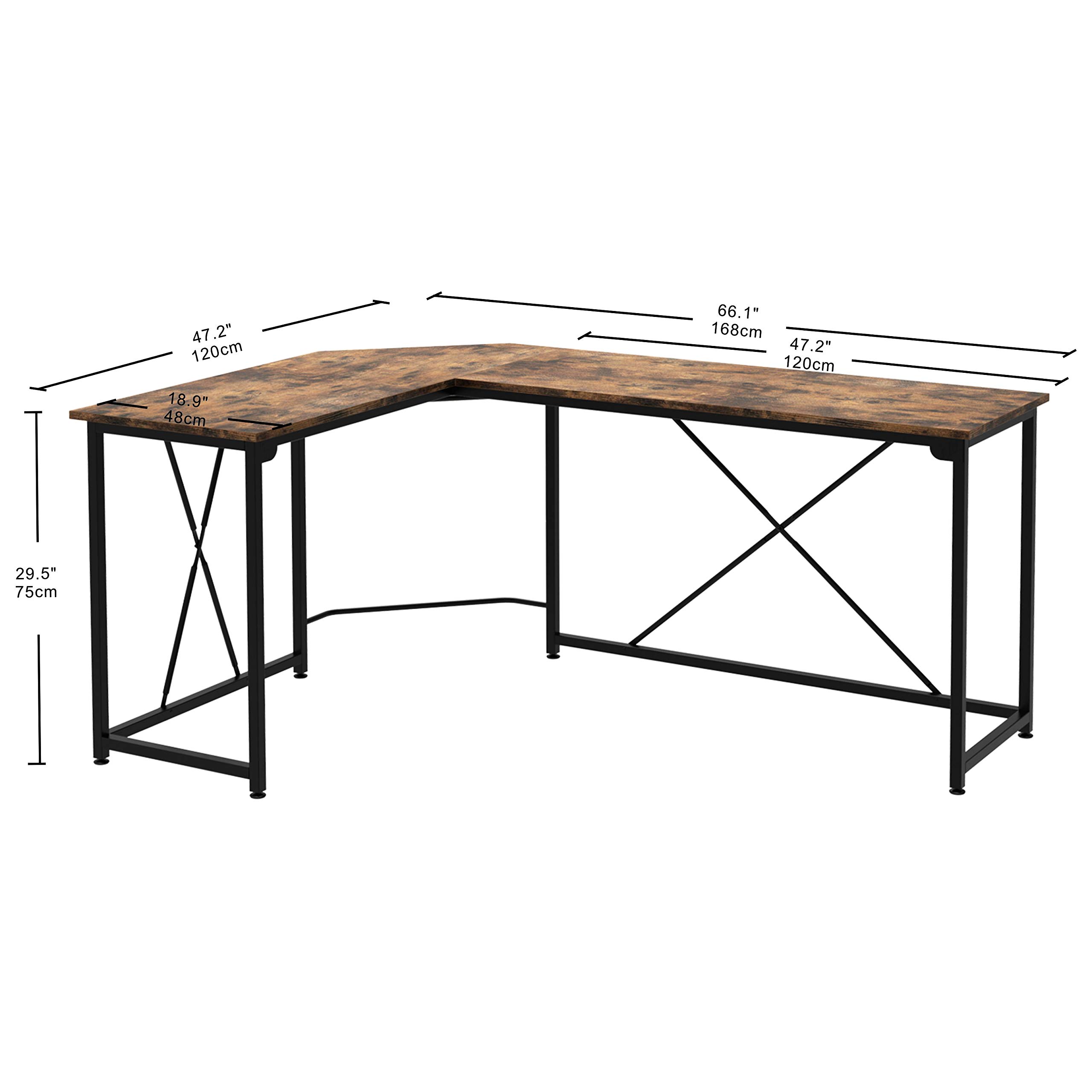 IRONCK L-Shaped Computer Corner Desk, Industrial L-Shaped Writing Workstation, Gaming Desk for Home Office, Space-Saving, Easy to Assemble, Rustic Brown