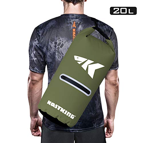 KastKing Cyclone Seal Dry Bag - 100% Waterproof Bag with Phone Case Front Zippered Pocket,Perfect for Beach,Fishing,Kayaking,Boating,Hiking,Camping,Biking,Skiing,Green,30L