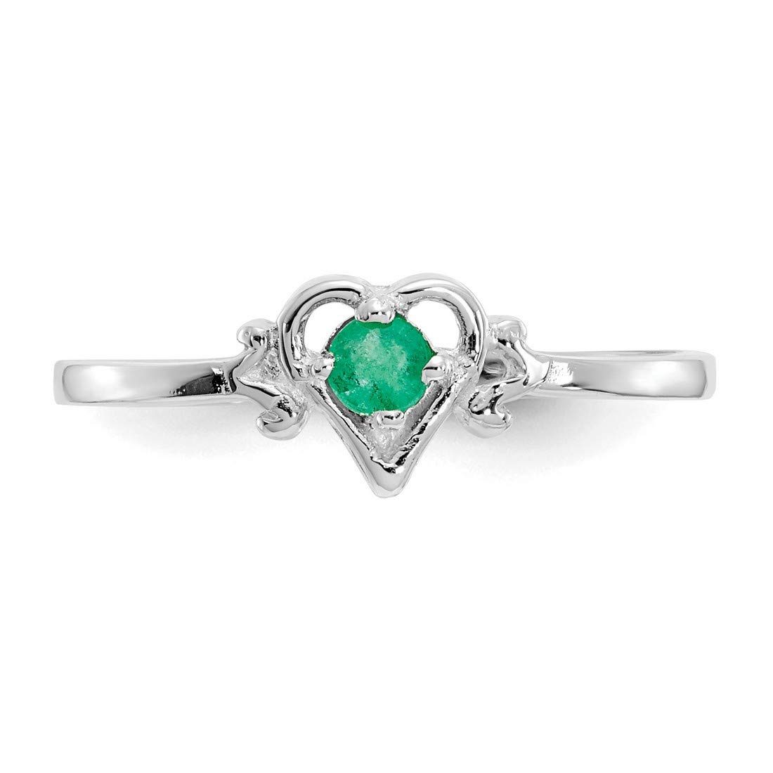 Jewelry Stores Network Emerald Round Heart May Birthstone Ring in Real 14k White Gold Size 7