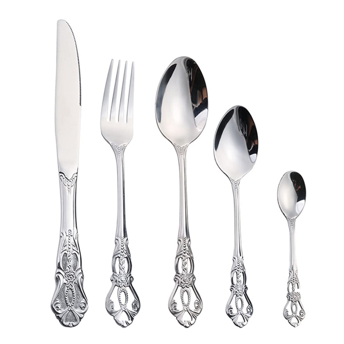 IKXO 35 Piece Silverware Set ,Stainless Steel Silverware Set, Modern Sleek Flatware Set, Include Knife Fork Spoon Long Teaspoon Salad Fork Mirror-Polished Dishwasher Safe Cutlery