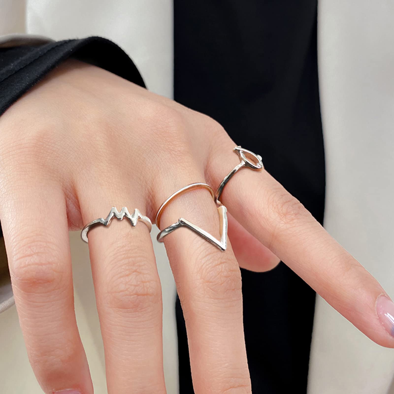 Lwsengme 20PCS Silver Knuckle Rings for Women Bohemian Stackable Joint Finger Rings Retro Rhinestone Crystal Stacking Rings for Teens Girls Women(Silver-20pcs)