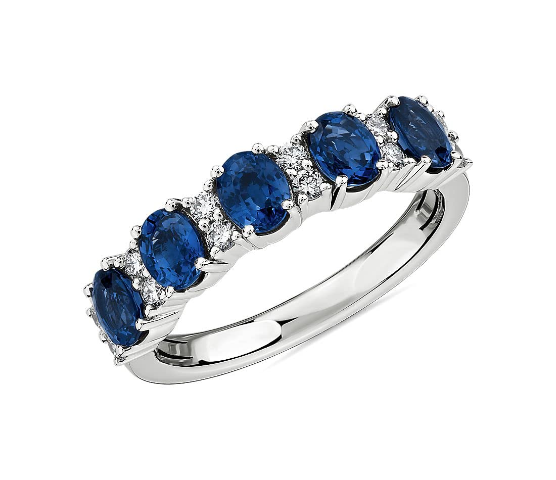 Jewelrygift 925 Sterling-Silver Solitaire Eternity Band Ring Created-Blue Sapphire Gtone Western Design Bridal Chakra Healing Wedding Jewelry for Women Ring US Ring Size : 12.5