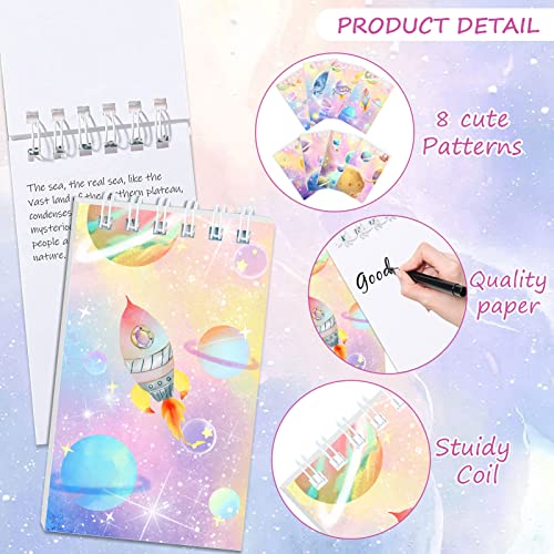 Lebsitey Outer Space Mini Notepads, 24 Pcs Astronaut Rocket Memo Spiral Tiny Notebooks, Solar System Planet Birthday Theme Party Favor for Boys Girls Classroom Reward Supply, 8 Styles