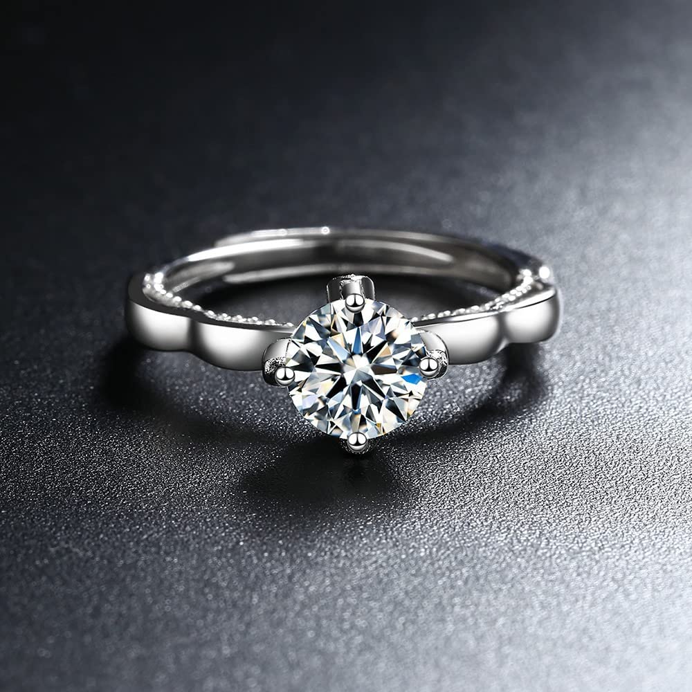 Luxury Diamond Silver Ring Bride Ring Engagement Wedding Ring Prong Setting Zircon Rings Jewelry for Your Princess (4 Claw- Wave- A)