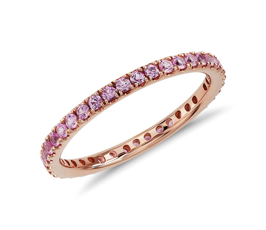 Jewelrygift Created-Pink Sapphire Gtone Band Ring Rose Gold Plated Beautiful Design Luxury gift perfect wedding or for Men and women US Ring Size: 6
