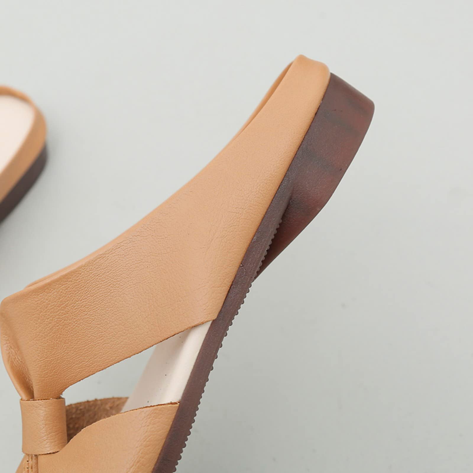 Ladies Fashion Leather Surface Solid Color Half Slippers Soft Sole Flat Casual Shoes Comfort Casual Shoes Men Khaki