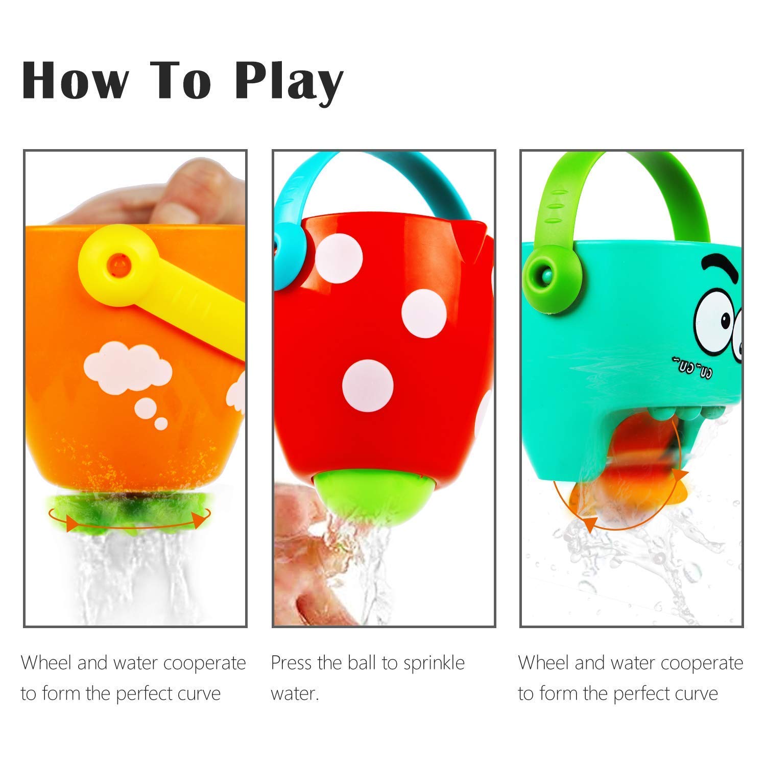 Hey Kiddo Educational Bath Toys Waterfall Bath Stackable Cups with Wheel for Toddlers with Rubber Handles, (3 Pieces)