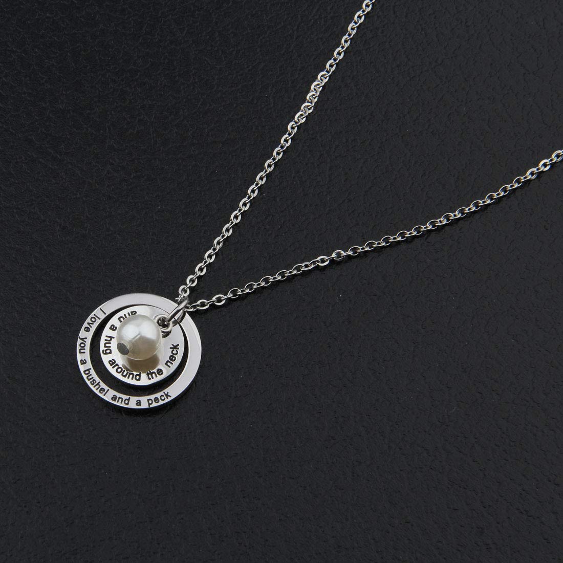 I Love You a Bushel and a Peck Necklace Gift for Mom Grandma (Silver)