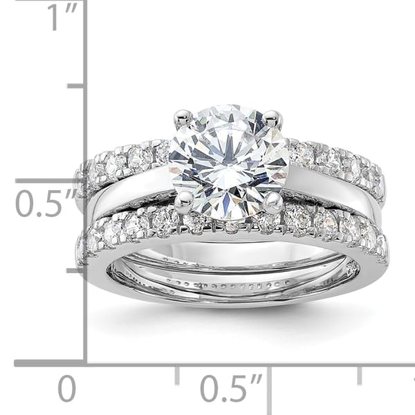 IceCarats 925 Sterling Silver 8mm Cubic Zirconia CZ Solitaire 2 Bands Set