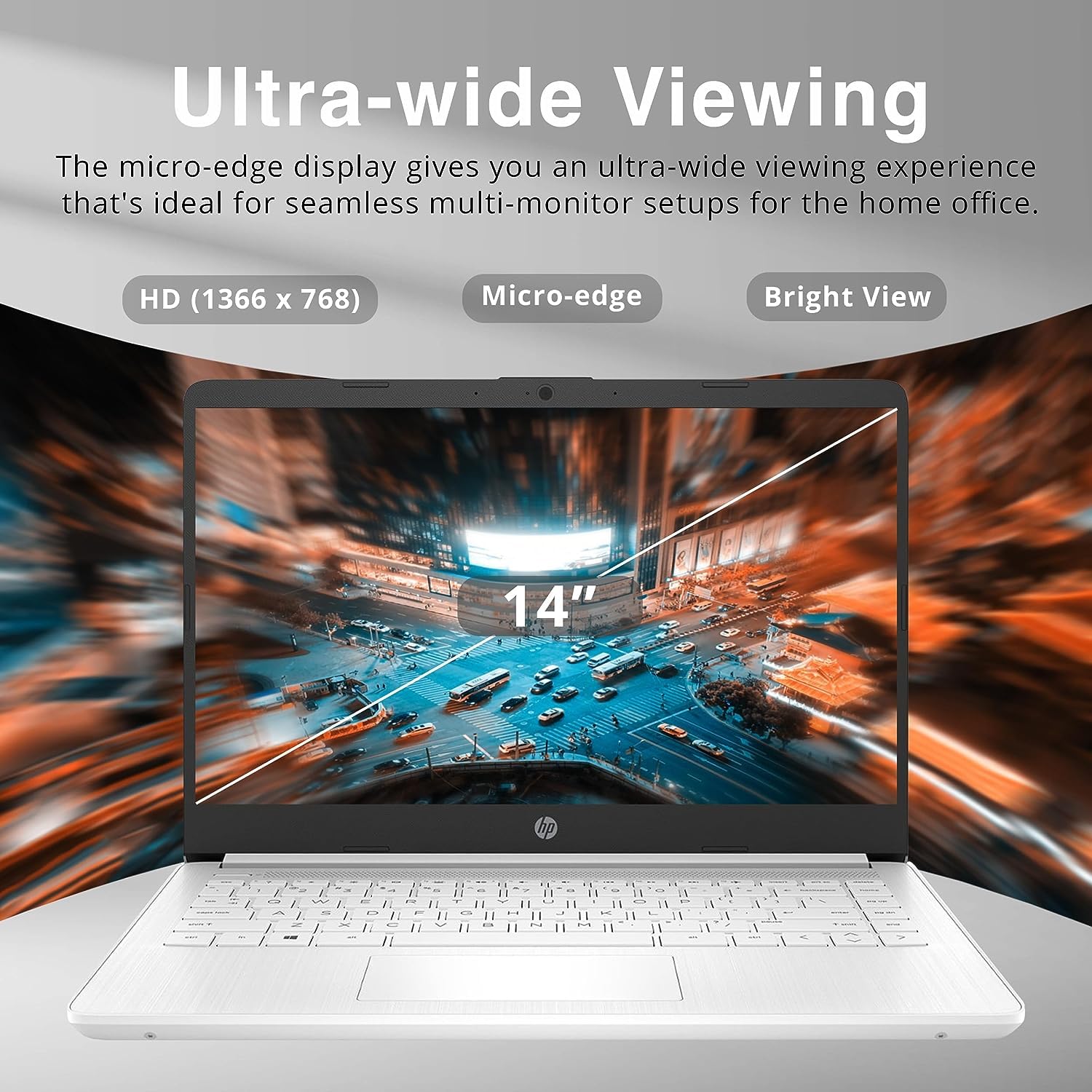 HP Stream 14" HD BrightView Laptop, Intel Celeron N4020 Processor, 16GB RAM, 64GB Storage, Intel HD Graphics, 720p Webcam, 1 Year Office 365, White, Win 11 S, 32GB Hotface USB Card