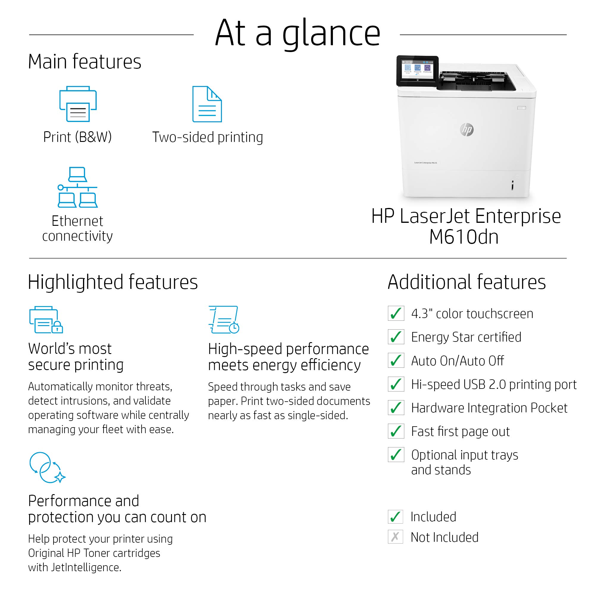 HP Laserjet Enterprise M610dn Monochrome Duplex Printer (7PS82A) (Renewed)