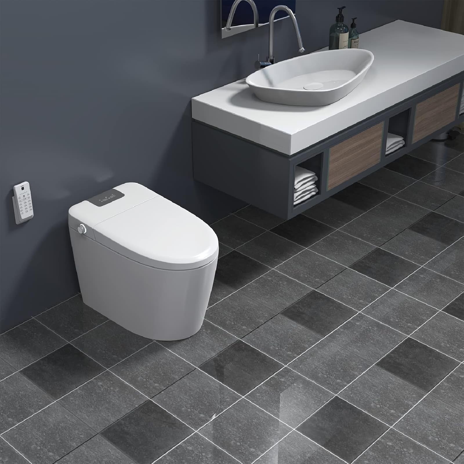 Toilet Smart Toilet Bidet Combo Ceramic White with Foot Sensor Open Cover/Seat Led Display Self-Cleaning Nozzle