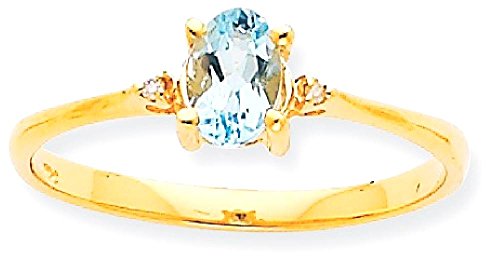 IceCarats 10K Yellow Gold Diamond Blue Aquamarine March Birthstone Ring size 6