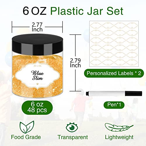 PeacePeo Plastic Jars with Lids, 48Pcs 6OZ Slime Containers with Screw On Lids Clear Round Plastic Storage Jars Refillable Container Jars Plastic for Travel Storage Home Kitchen Food