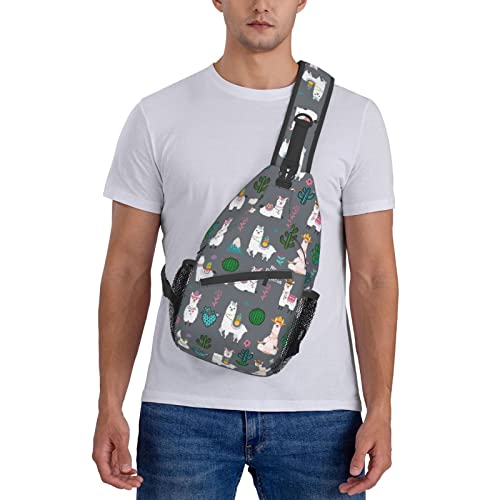 Wizfuyq Cute Llama Sling Backpack For Men Alpaca Hiking Daypack Crossbody Shoulder Bag Travel Chest Pack