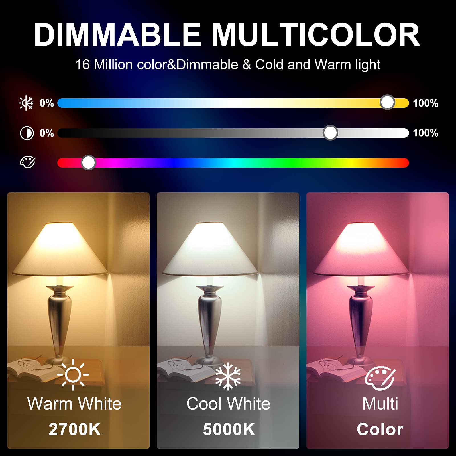 IBRIGHT Smart Light Bulbs A19 E26, 9.5W, 800 LM, 16 Million Colors Changing, Music Mode & DIY Scene Setting, Wi-Fi Smart Bulb Works with Alexa & Google Home, 80% Energy Saving, No Hub Required, 4 Pack