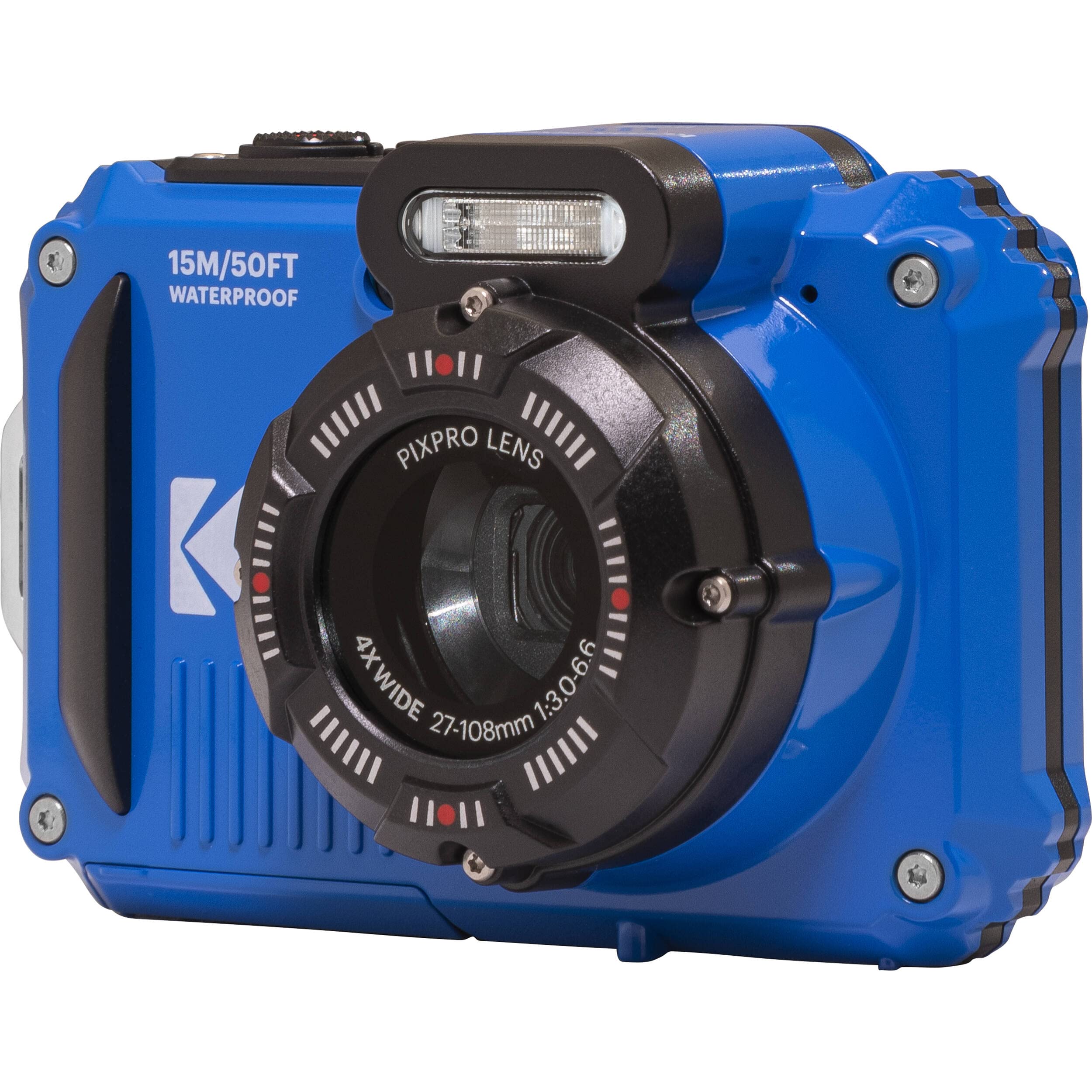 Kodak PIXPRO WPZ2 Rugged Waterproof Shockproof Digital Camera 16MP 4X Optical Zoom 1080P Full HD Video, 2.7" LCD (Blue), 32GB SD Card, Black Compact Camera Case, Floating Strap, Bundle (7 Items)