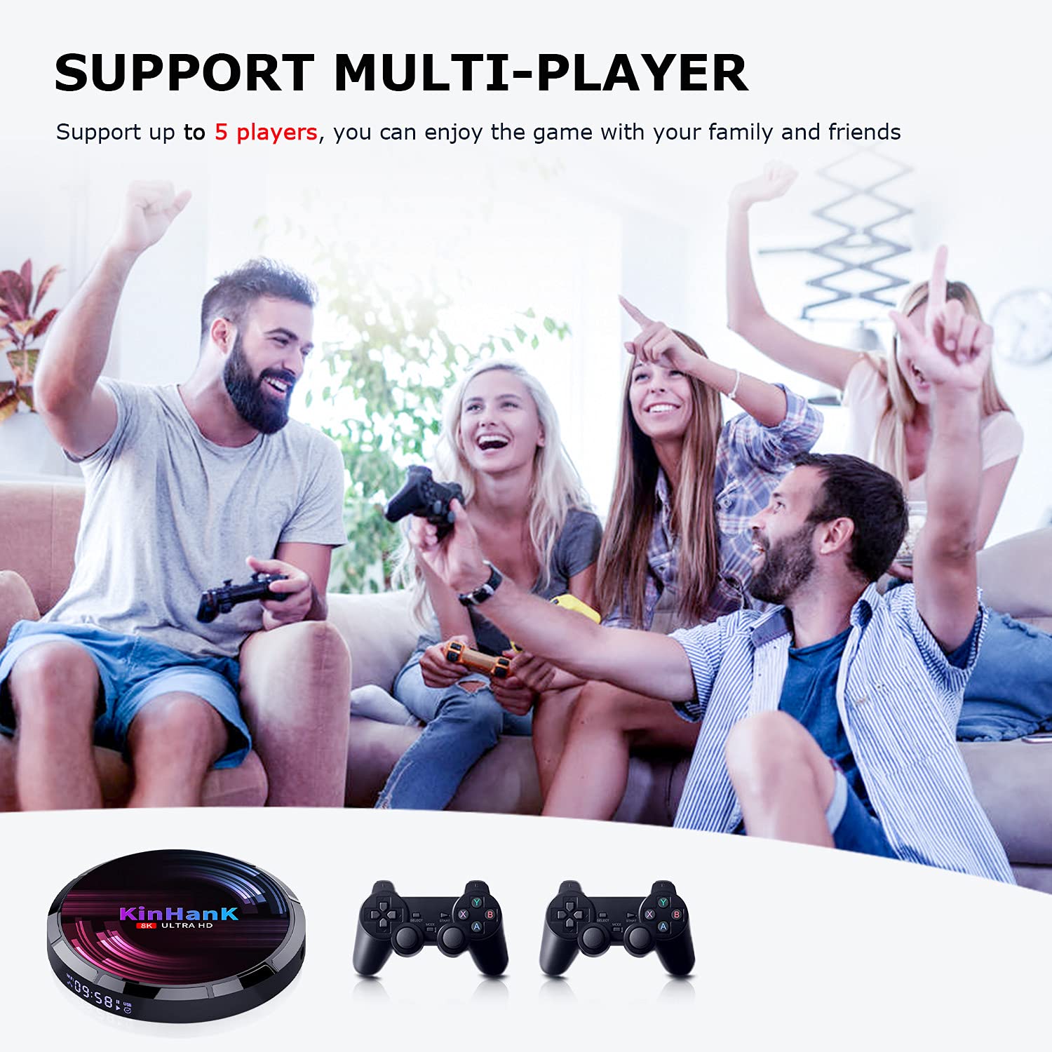 Kinhank Retro Video Game Console Built in 64000+ Games,Super Console X Max Emulator Console,S905X3 Chip,EmuELEC 4.3/Android 9/CoreELEC,4K Output,2.4G+5G WiFi,BT 4.0,Gigabit Ethernet,Compatible with Most Emulators
