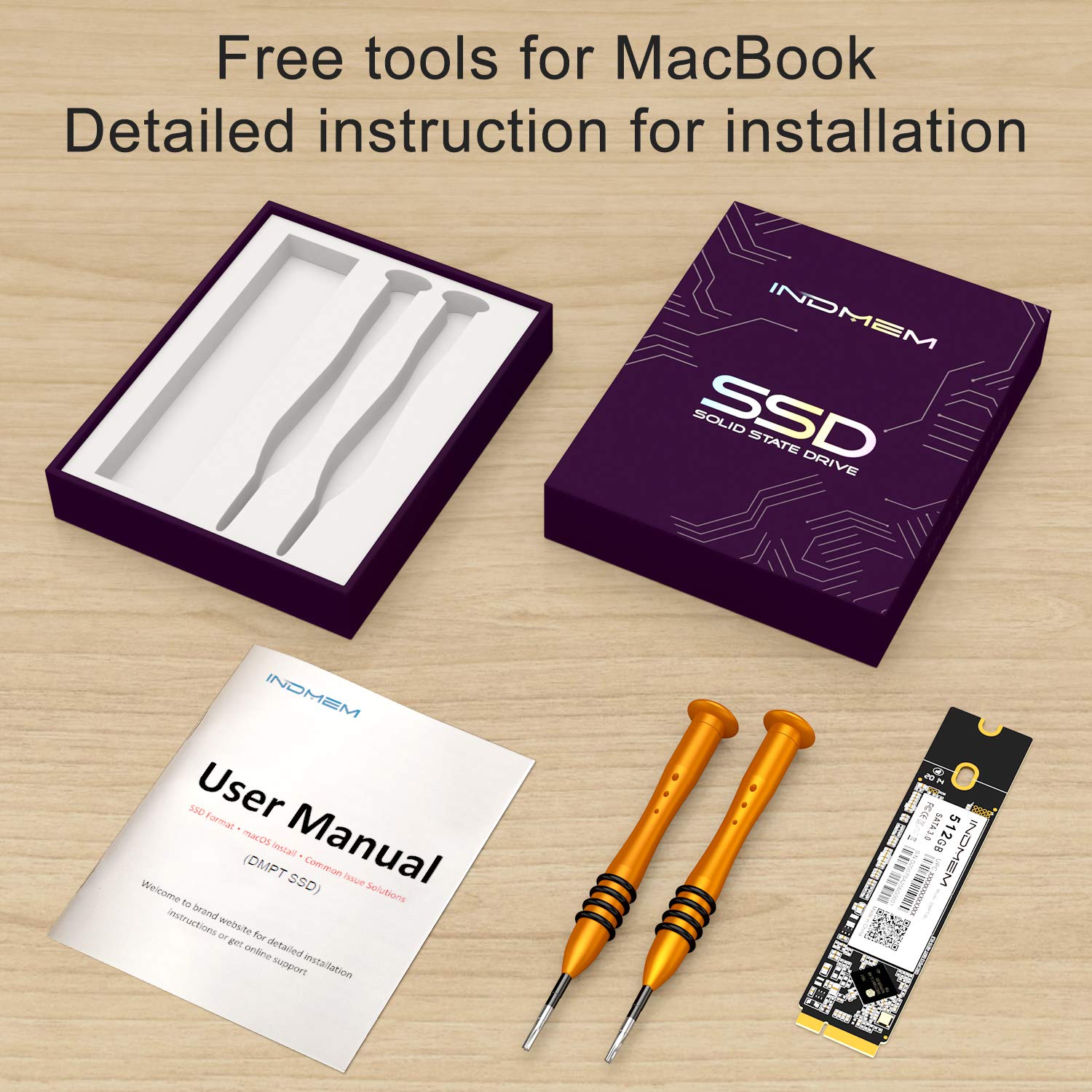 INDMEM AHCI SATA SSD 512GB 3D TLC Flash Drive Upgrade for MacBook Air Mid 2012 A1465 (EMC 2558), A1466 (EMC 2559)