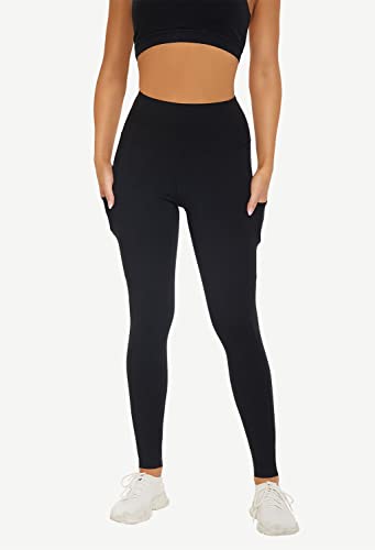 KYRIAD Full Length Seamless Athletic Running Workout Leggings for Women with 3 Pockets High Waisted Exercise Compression Yoga Pants Obsidian Black XS