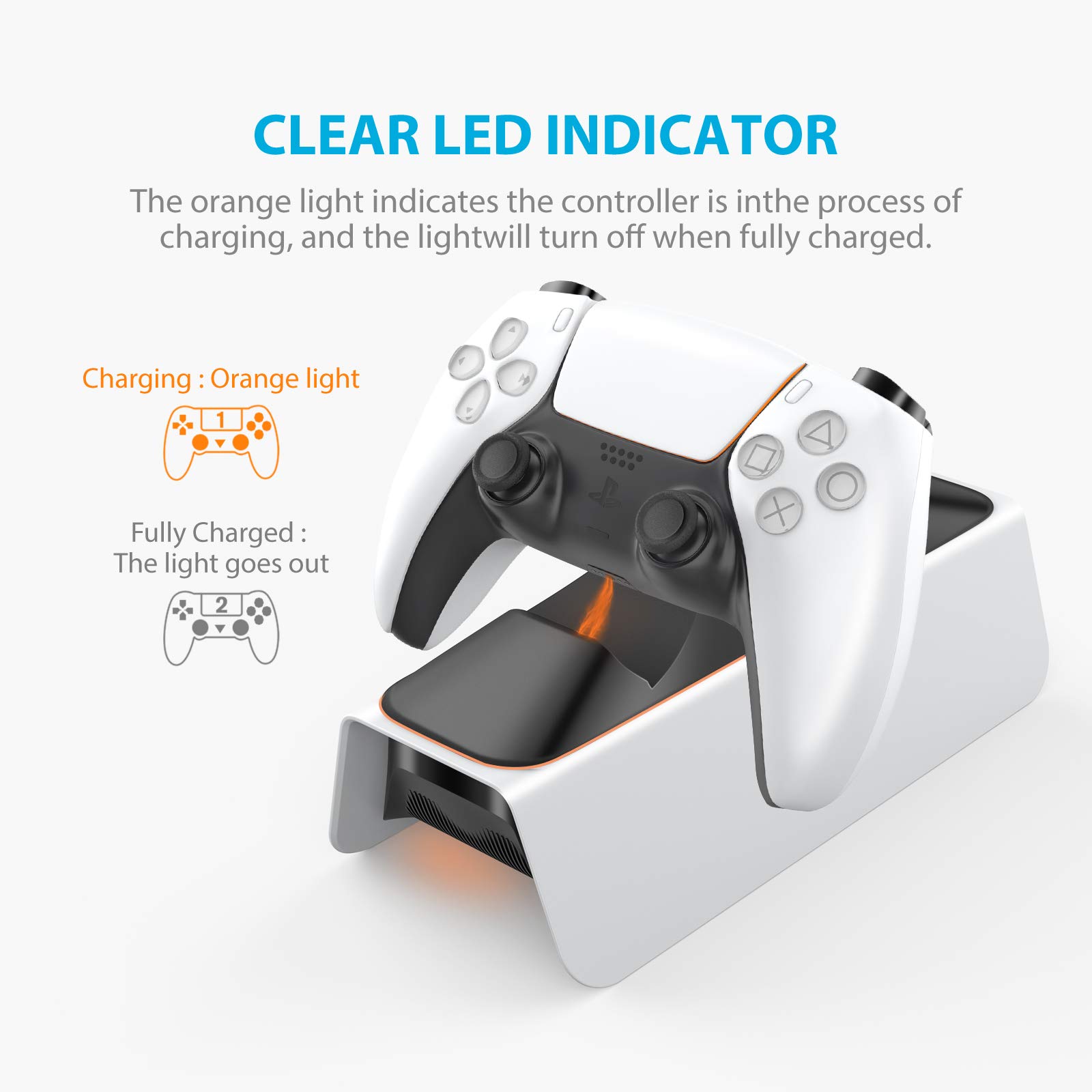 KINGTOP PS5 Controller Charging Station, PS5 Controller Charger with LED Indicator Compatible with Sony Playstation 5/PS5 DualSense Wireless Controller(Cable Included)