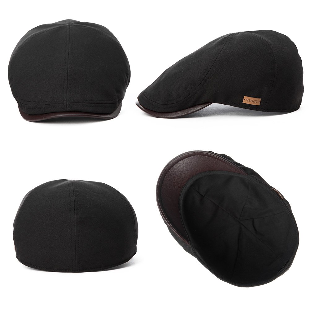 Jeff & Aimy Packable Cotton Flat Caps 1920s Gatsby Newsboy Driving Hunting Irish Cabbie Hat for Men Ivy Black Medium