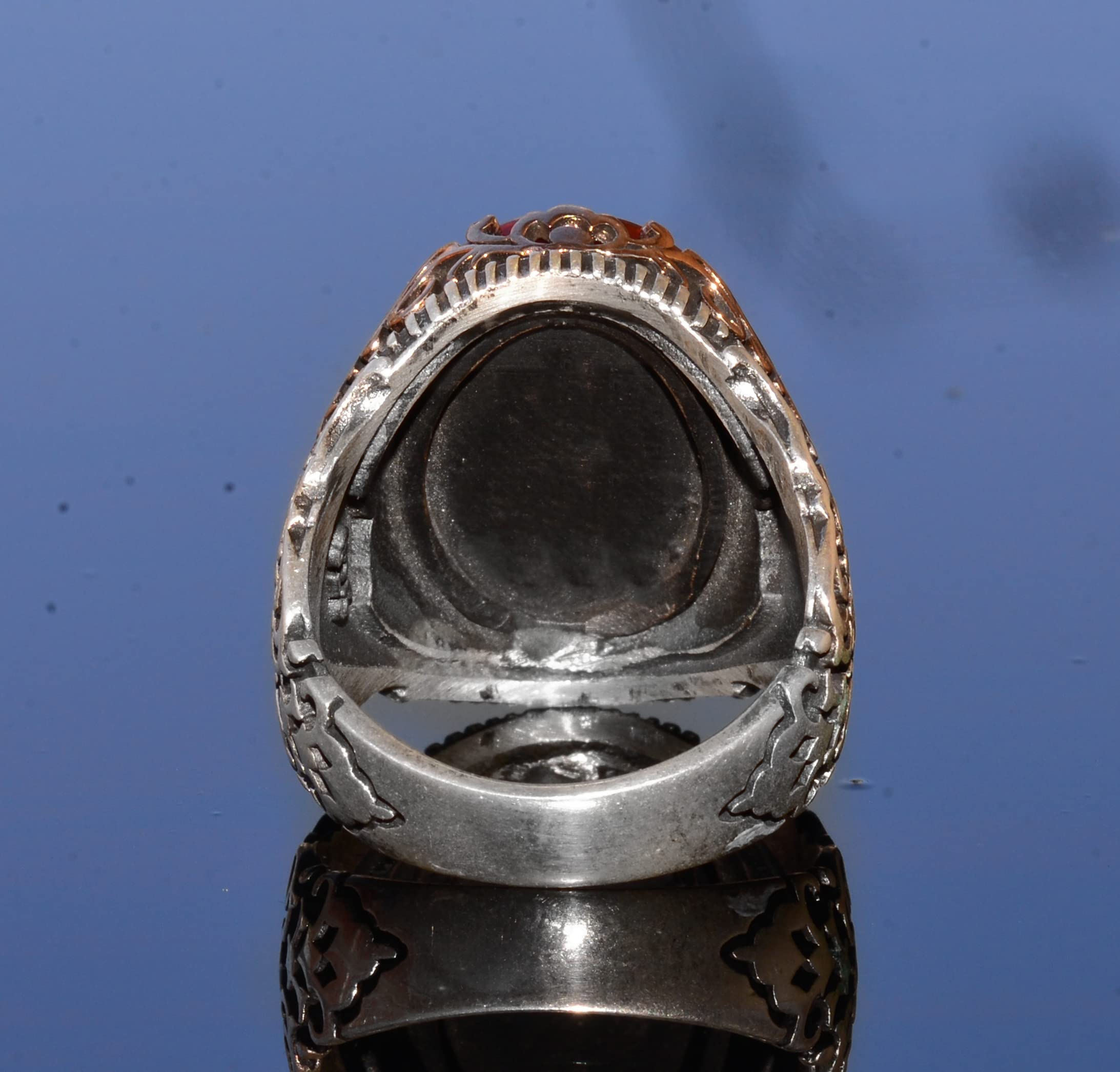 KAMBO Sterling Silver Men's Ring, Natural Black Onyx Gemstone, King Solomon Seal Ring, Unique Handmade Jewelry (Jade)