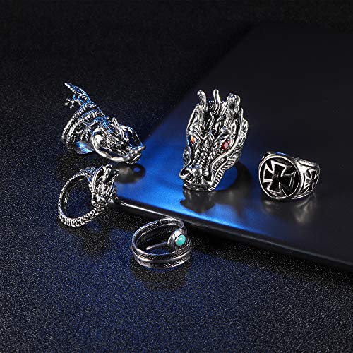 Jstyle 15Pcs Vintage Punk Rings for Men Women Snake Ring Dragon Open Rings Set Knuckle Stacking Ring Boho Finger Rings