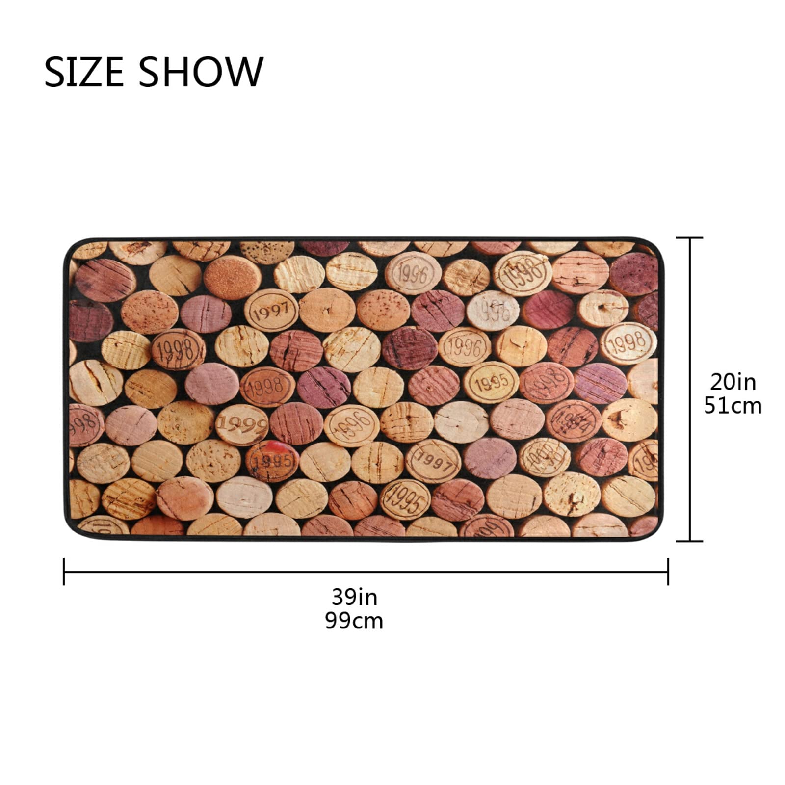 Kitchen Rug Wine Cork Bathroom Area Floor Mat Washable Non-Slip Bath Carpet Doormat 39x20 inch