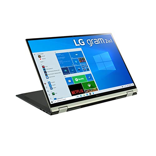 LG Gram 16T90P 16" WQXGA (2560 x 1600) 2-in-1 Lightweight Touch Display Laptop, Intel Evo 11th Gen Core i7 , 16GB RAM, 512GB SSD, 21 Hour Battery, Alexa Built-in, 2X USB-C, HDMI, USB- Green