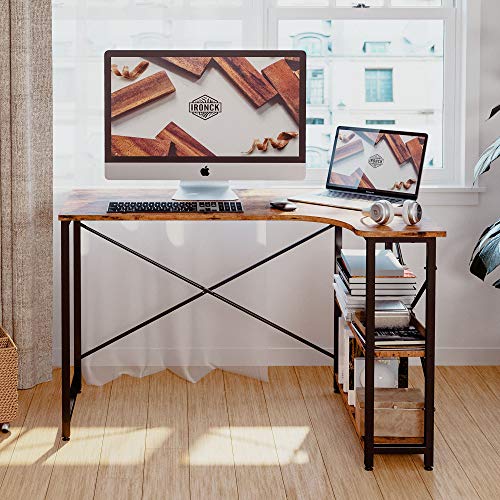 IRONCK Computer Desk Corner Table with Shelf, 47" Small L Shaped Desk for Home Office, Writing Workstation, Space-Saving, Easy Assembly