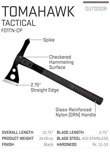 SOG Tactical Tomahawk- Throwing Hatchet, Versatile Survival Tactical Axe and Emergency Breaching Tool with Sheath (F01TN-CP)