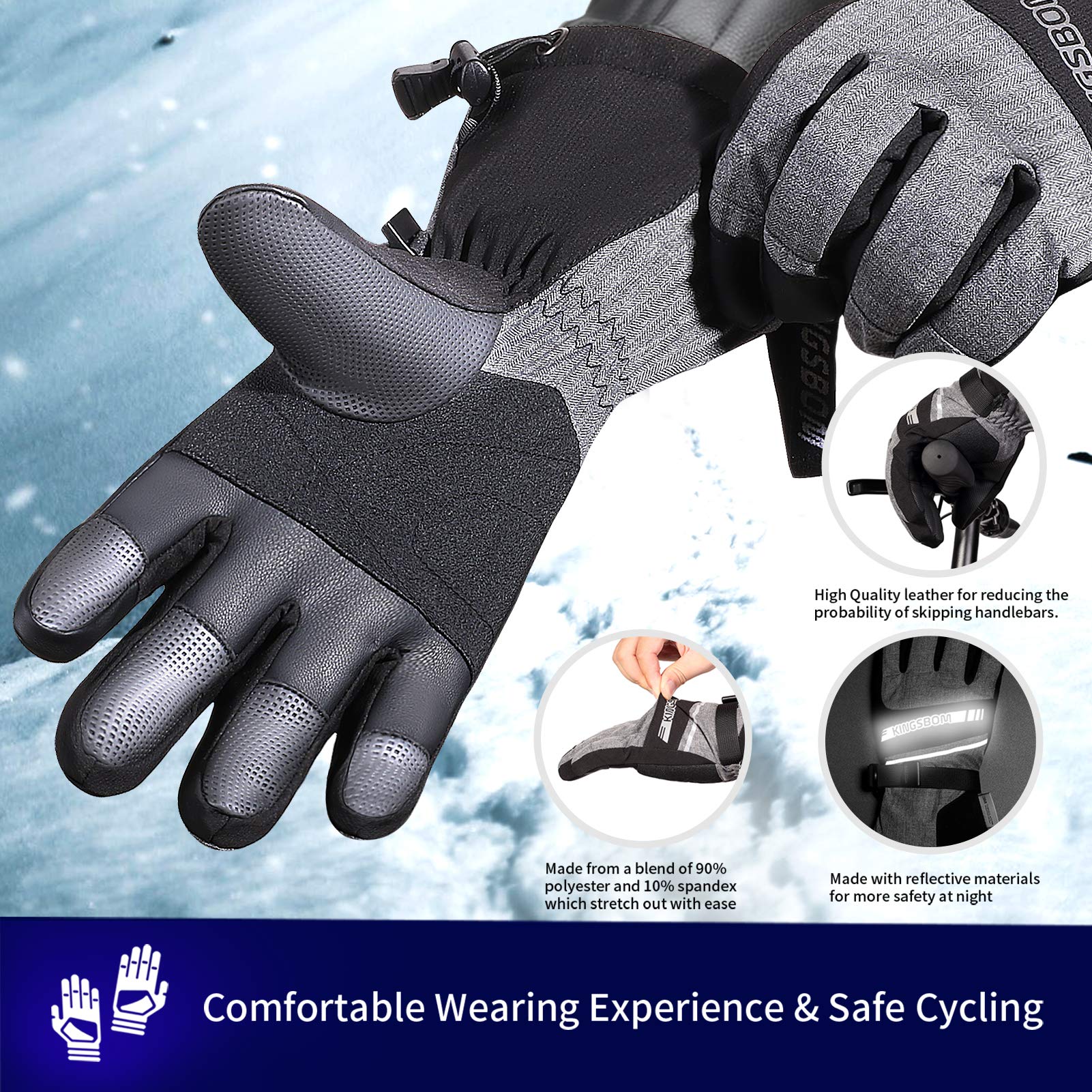 KINGSBOM Waterproof Ski & Snow Gloves, 3M Thinsulate Winter Warm Touch Screen Snowboard Gloves for Men & Women (XX-Large)