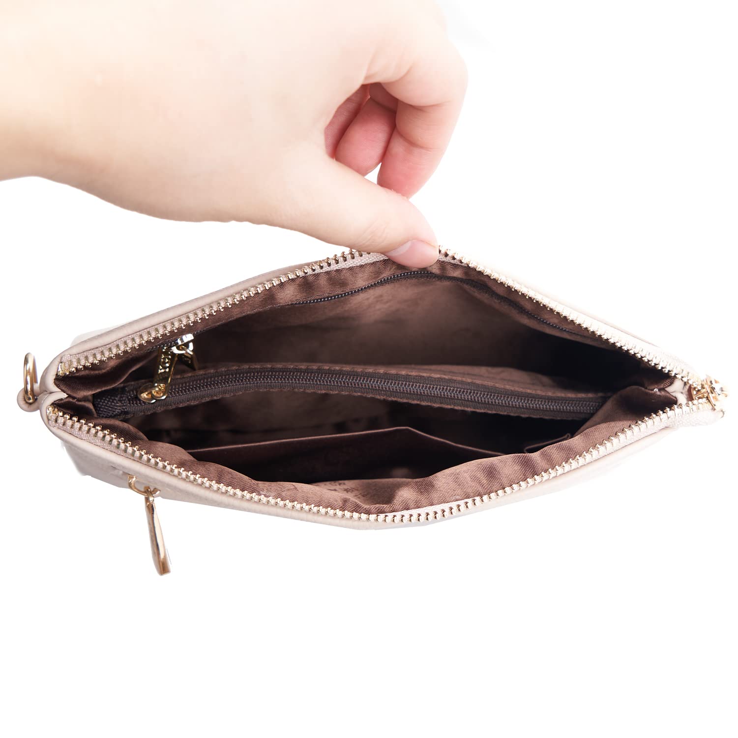 MINKARS Small Purse Leather Crossbody Bag Wristlet Clutch Shoulder Bag, Beige