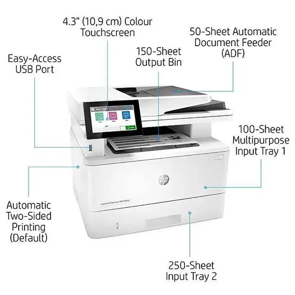 HP Laserjet Enterprise MFP M430f All-in-One Wired Monochrome Laser Printer, White - Print Scan Copy Fax - 4.3" LCD, 40 ppm, Auto Duplex Printing, 50-Sheet ADF, Ethernet (Renewed)