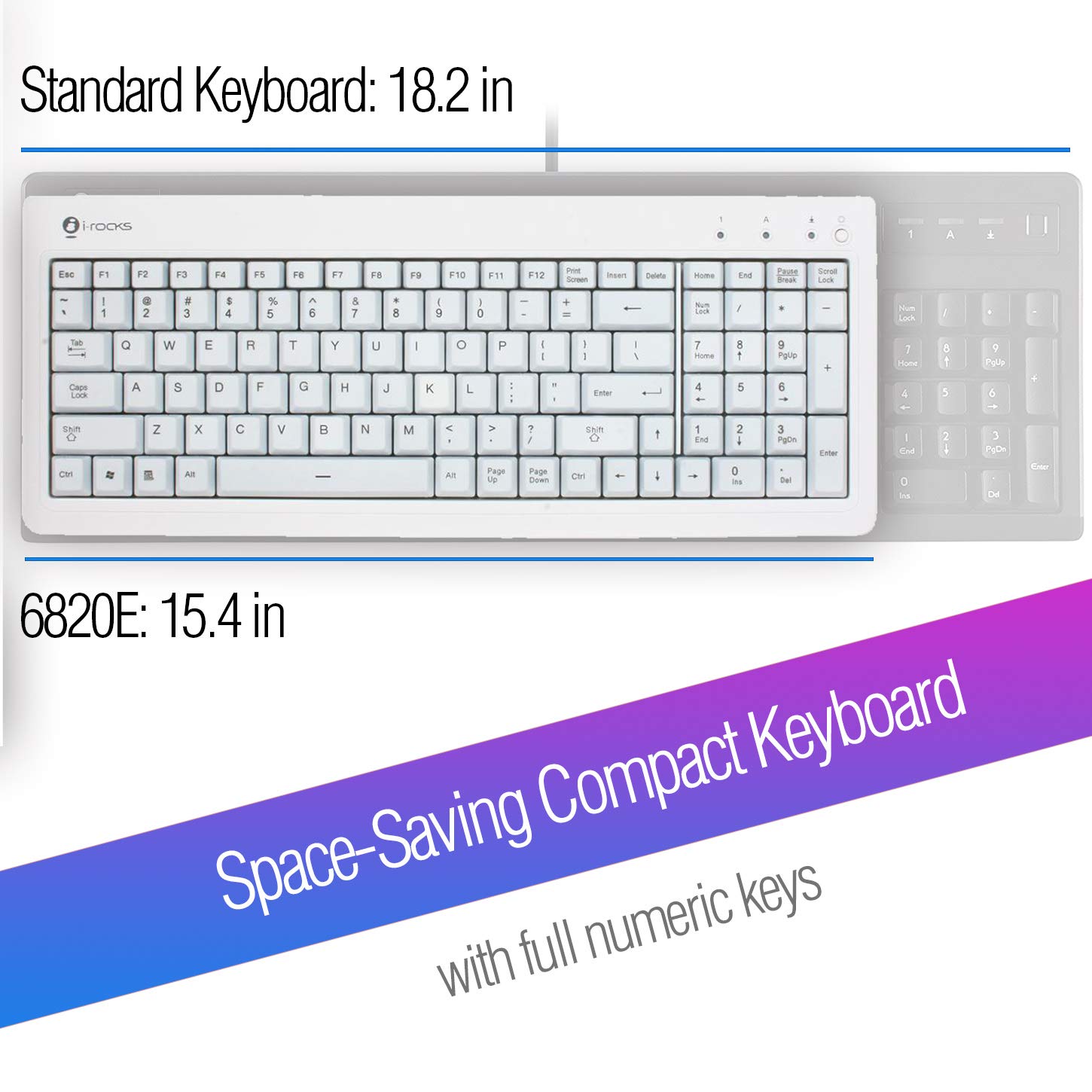 i-rocks KR-6820E Wired Compact Keyboard, Compact Sized, Soft Orange Backlight Keys, 104 Keys - White